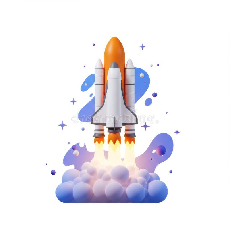 Orange and White Rocket Launching into Space Stock Illustration ...