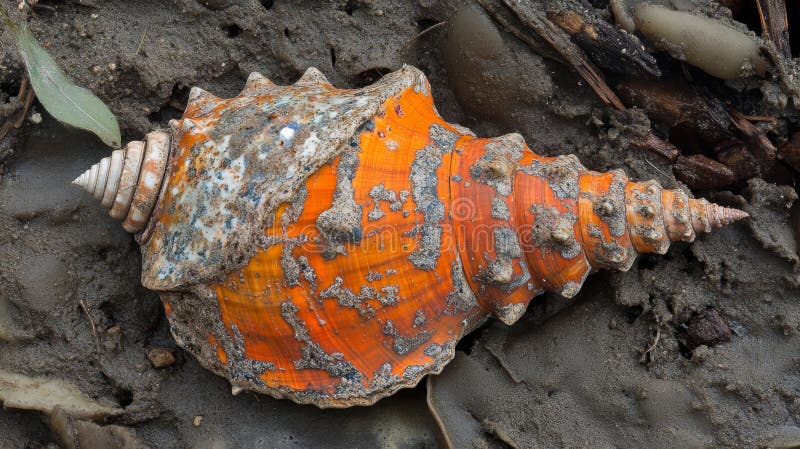 Orange and White Spiky Seashell on Sandy Ground Stock Illustration ...
