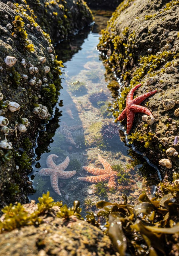 Orange and White Starfish in a Rocky Tide Pool Stock Illustration - Illustration of coastal ...