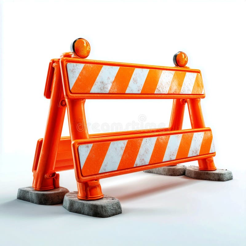 A Construction Barrier with Orange and White Stripes Stands Stock ...