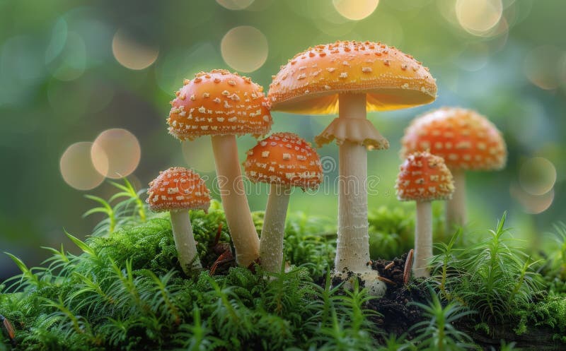 Orange and White Toadstools Growing in a Forest during the Day Stock ...