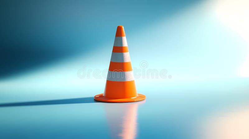Orange and White Traffic Cone Casting a Shadow on Blue Background Stock ...