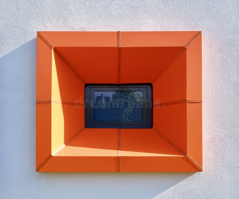 Orange window frame. stock photo. Image of window, wall - 256676528