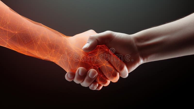 Orange Wireframe Handshake Representing an Agreement Concept, Ai ...