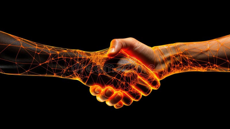 Orange Wireframe Handshake Representing an Agreement Concept, Ai ...