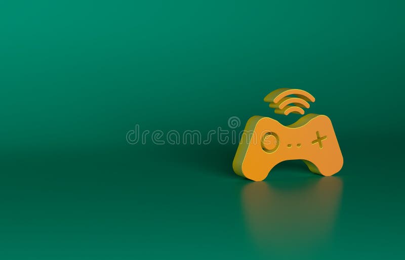 Orange Wireless Gamepad Icon Isolated on Green Background. Game ...