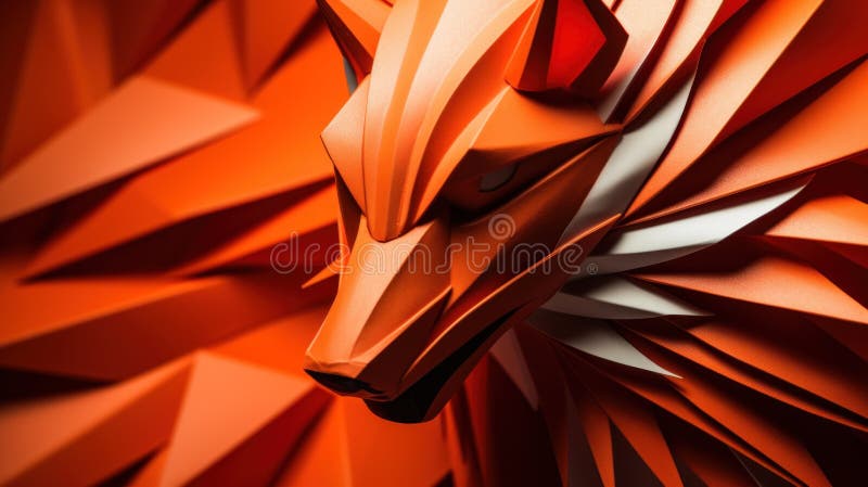 An Orange Wolf is Made Out of Paper, AI. Paper Crafted Origami Stock ...