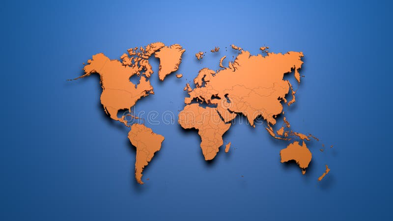 Orange World Map on Blue Background Stock Illustration - Illustration ...