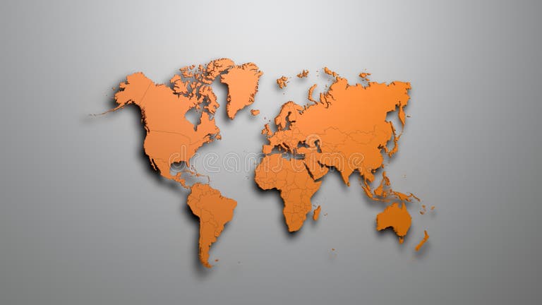 Orange World Map on Grey Background Stock Illustration - Illustration ...