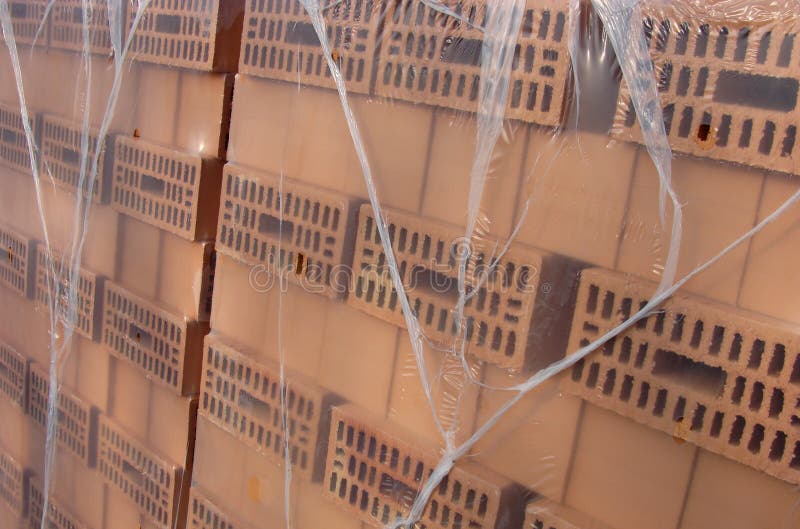 Orange Wrap Packed Bricks Ready for Construction Site Stock Image ...