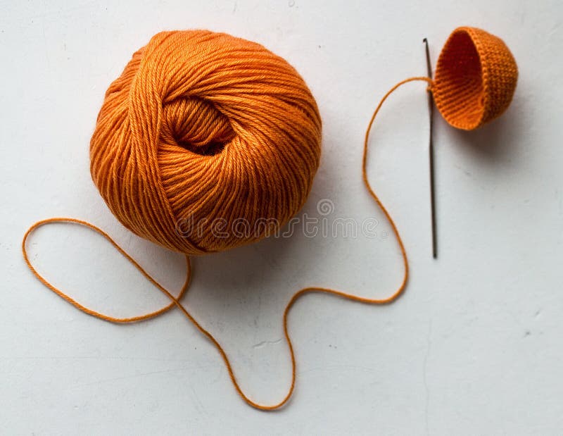 Orange Yarn Knitting Process Stock Image - Image of strings ...