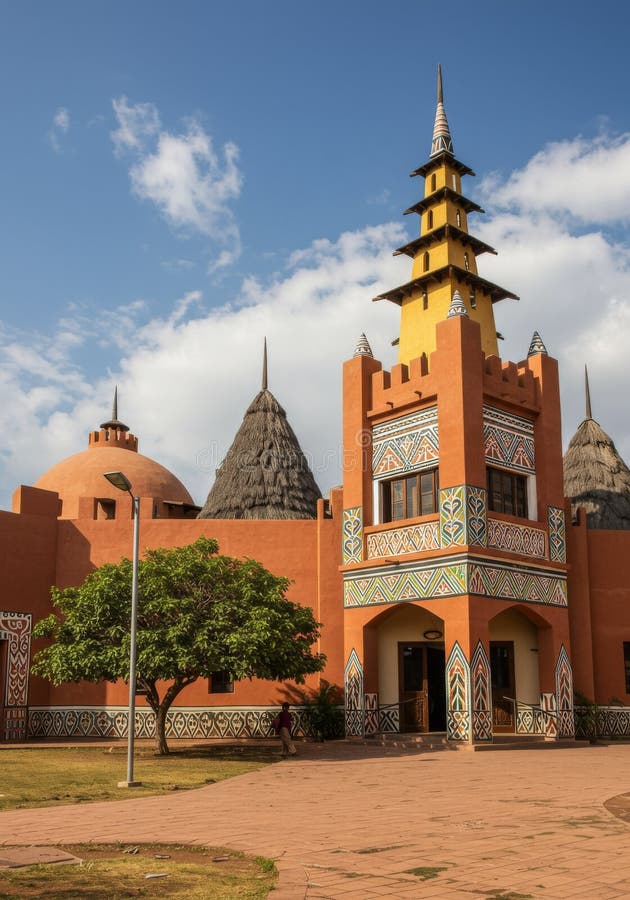 Orange and Yellow African Temple Architecture Under a Sunny Sky Stock ...