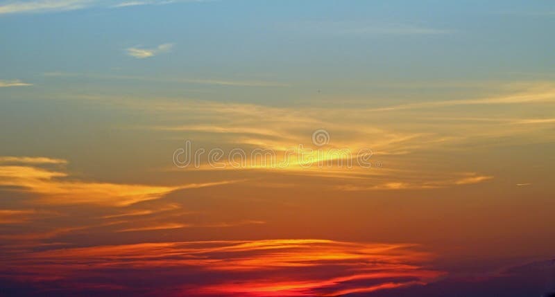 Orange Yellow and Blue Sunset Sky Stock Photo - Image of rural, cloud ...