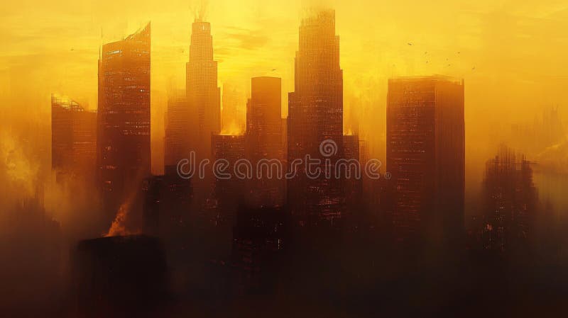 Orange and Yellow City Skyline at Sunset Stock Illustration ...