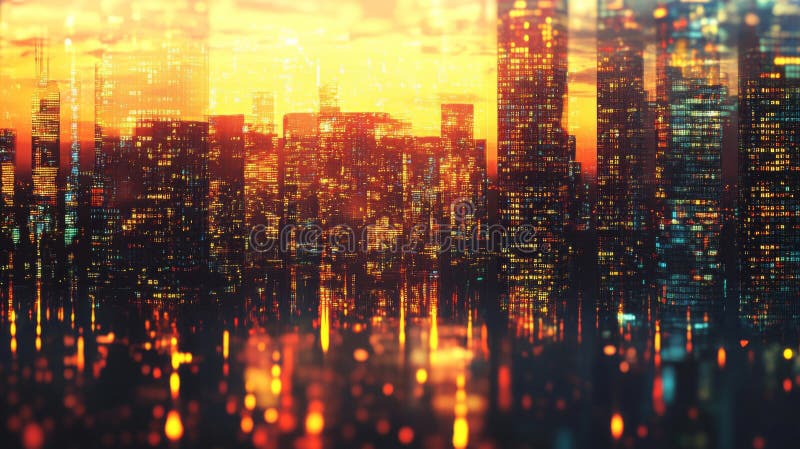 Orange and Yellow City Skyline at Sunset Stock Illustration ...