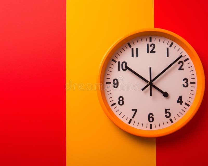 An Orange and Yellow Clock on a Red and Yellow Wall Stock Illustration ...