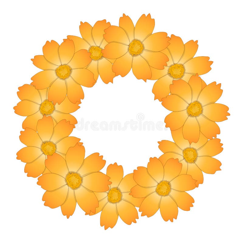 Orange Yellow Cosmos Flower Wreath. Vector Illustration Stock Vector ...