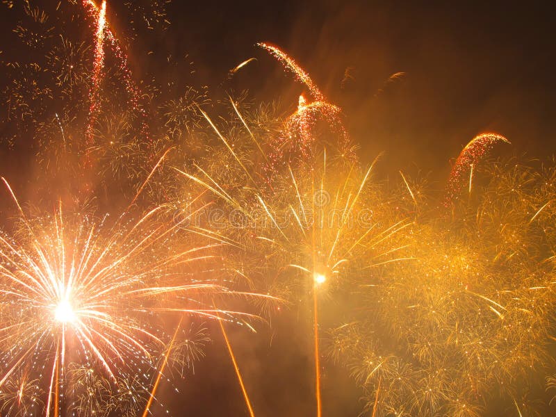 Yellow Orange Fireworks stock photo. Image of largest - 97433012