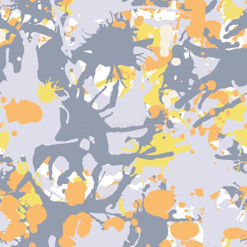 Orange Yellow Grey Iink Paint Splashes Seamless Pattern Stock Vector ...
