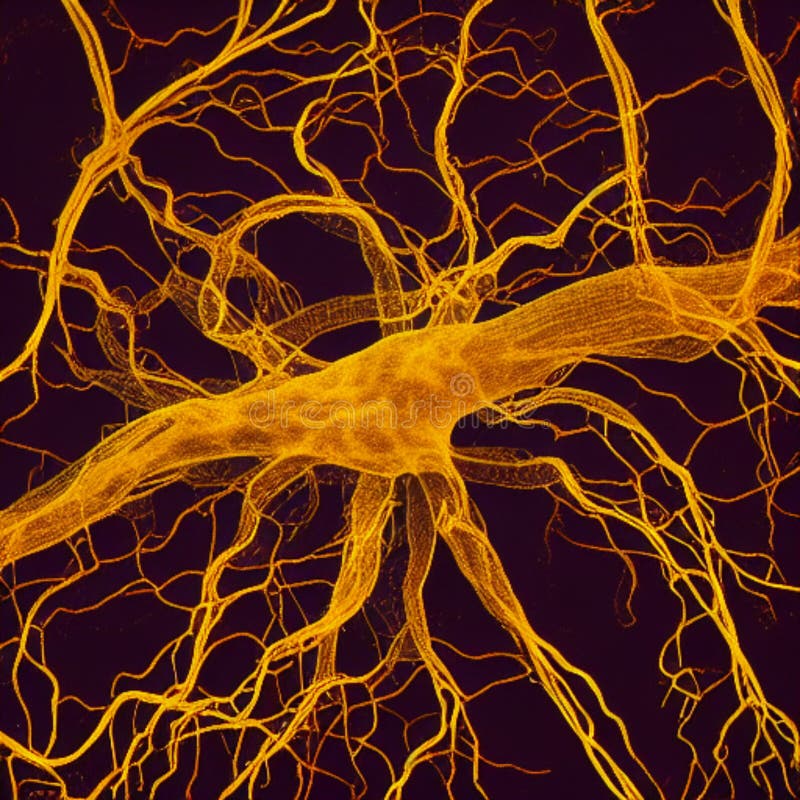 Orange, Electrified Neuron with Tendril Branches with Volume Stock ...