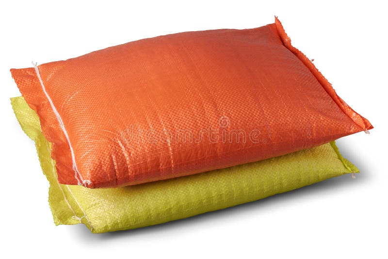 Orange and Yellow Pp Bag or Sack of Rice Grains Isolated Stock Photo ...