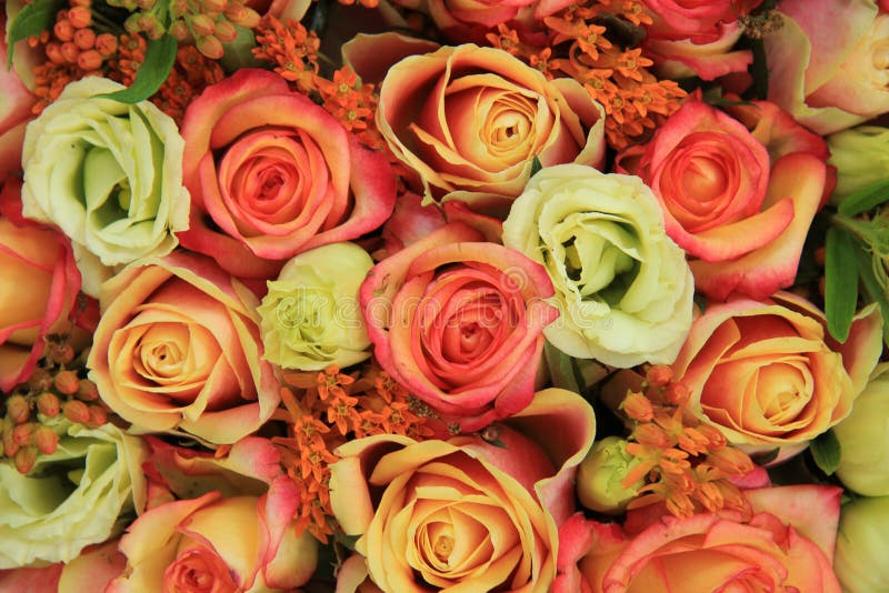 Orange and Yellow Roses in a Bridal Bouquet Stock Image - Image of rose ...