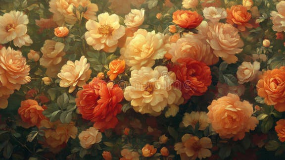 Orange and Yellow Roses in Full Bloom Stock Illustration - Illustration ...