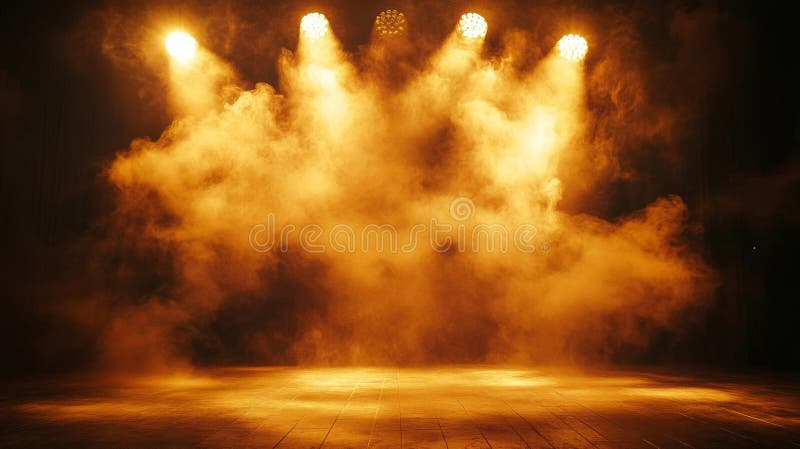 Orange and Yellow Spotlights Illuminate Smoky Stage Stock Illustration ...