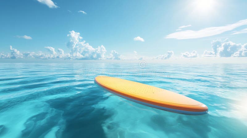 Orange and Yellow Surfboard Floating on Calm Blue Ocean Under Sunny Sky ...