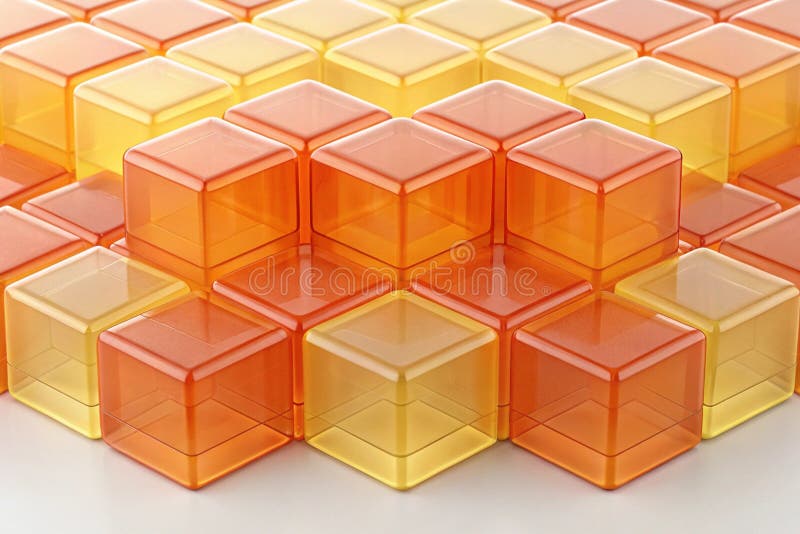 Orange and Yellow, Translucent Cubes Precisely Arranged To Create a Innovative Tech Wallpaper ...