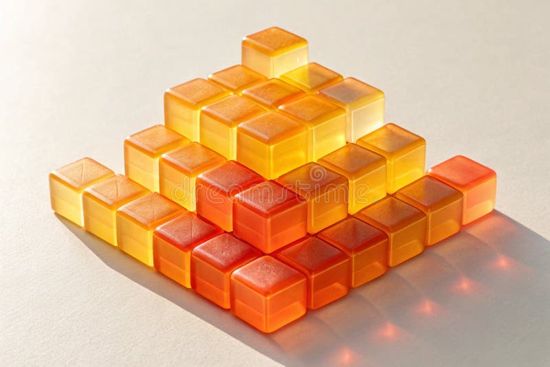 Orange and Yellow, Translucent Cubes Precisely Arranged To Create a ...