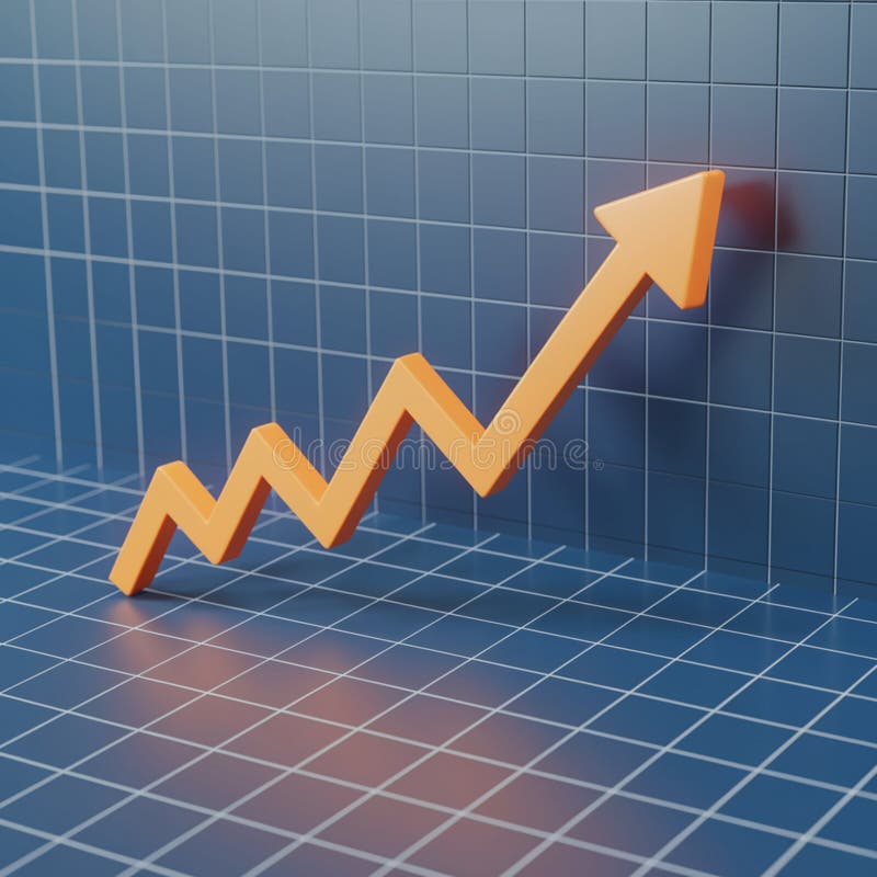 Orange Zigzag Arrow Rises on Grid, Indicating a Rise in Value Stock ...