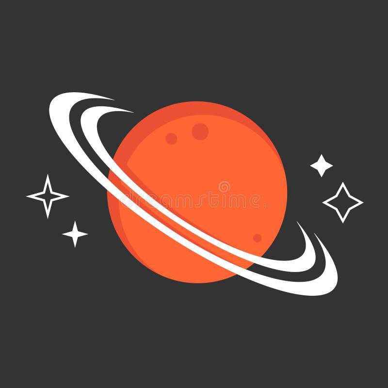 Orange Cartoon Planet with White Orbit and Stars on Black Background ...