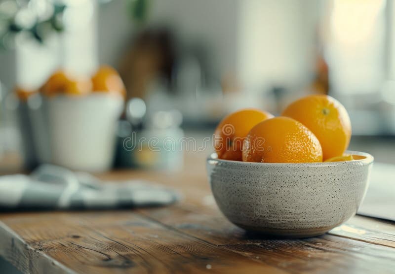 Oranges in a Bowl on a Kitchen Counter Stock Photo - Image of ceramic ...