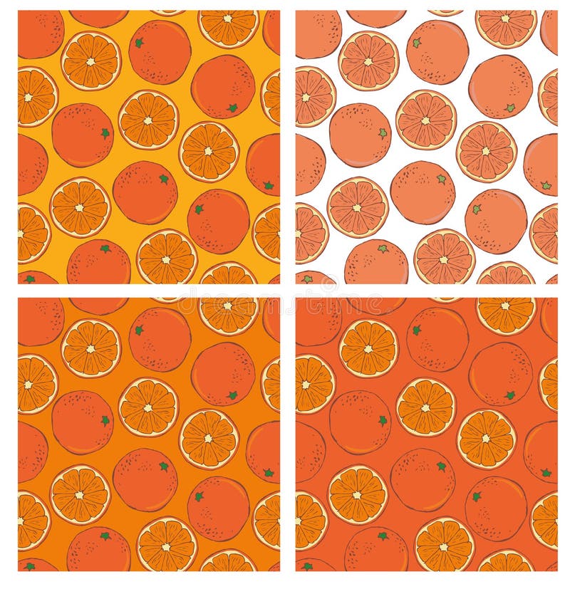 Oranges Colored Doodle Seamless Pattern Stock Vector - Illustration of ...