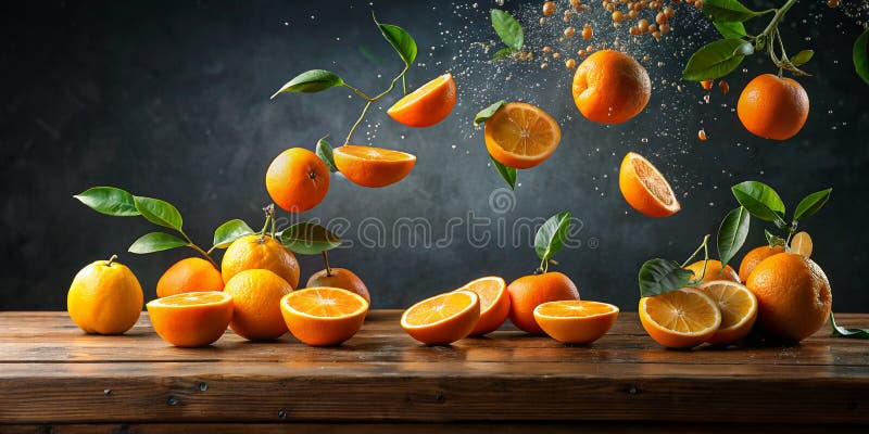 A Oranges Falling Down To the Table AI-Generated Content Stock ...