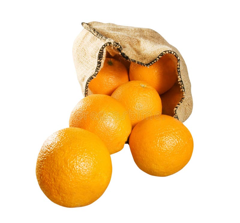 Oranges Falling from Sack Isolated Stock Photo - Image of sack, cooking ...
