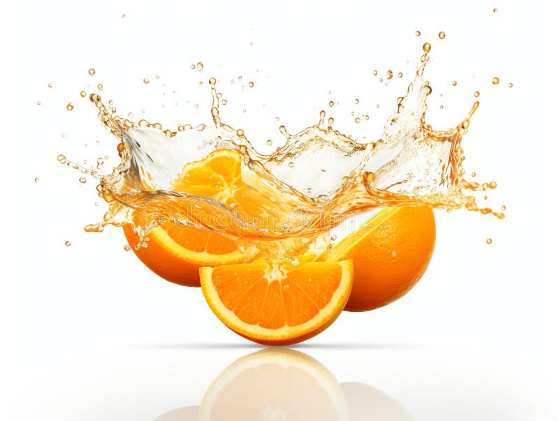 Oranges Falling with a Splash of Orange Juice. Generative AI. Stock ...