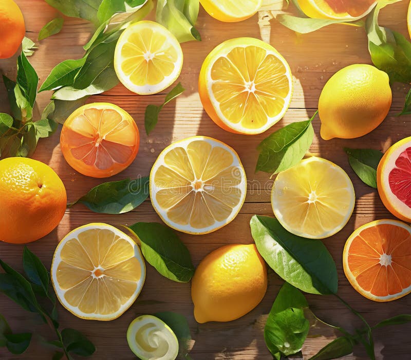 Oranges and Fresh Green Foliage from Above Stock Illustration ...