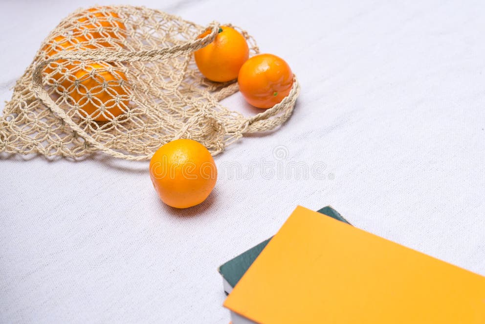 Oranges Fruit in Cloth Bagto on a White Cloth Stock Image - Image of ...