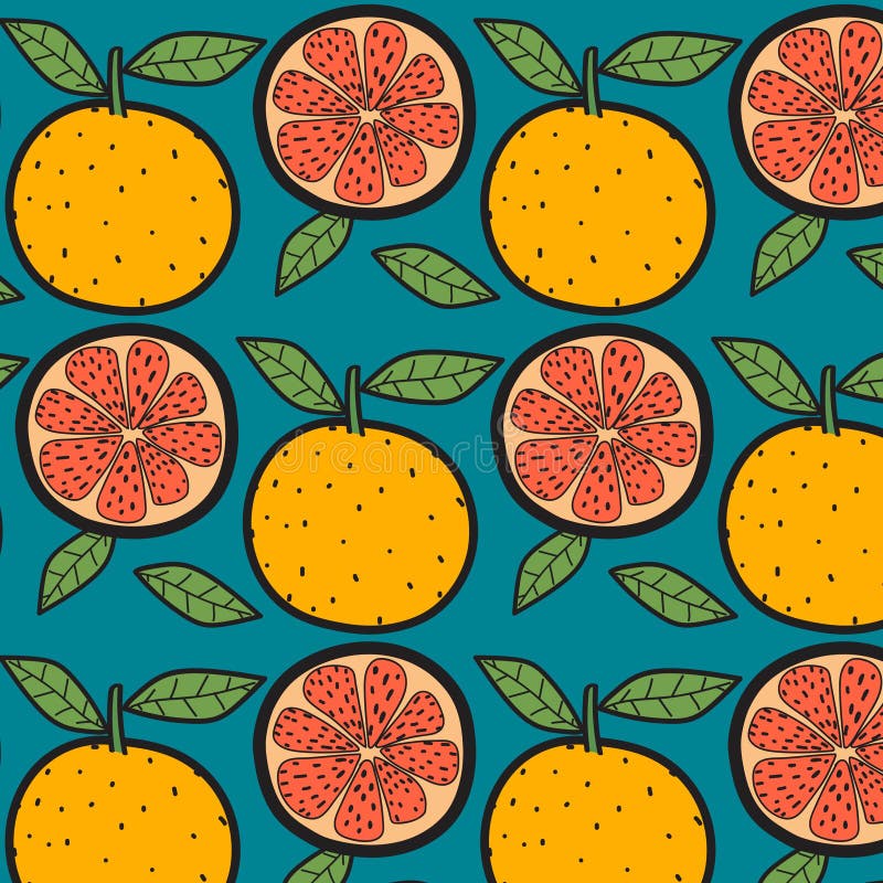 Oranges Fruit Pattern with Blue Background. Stock Vector - Illustration ...