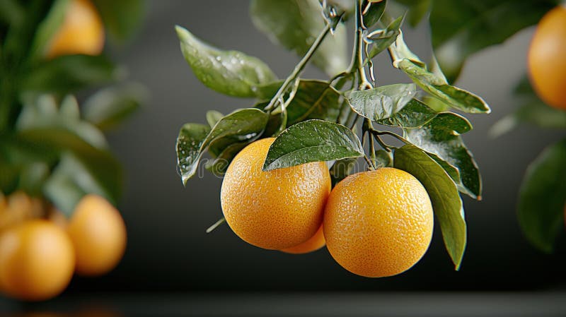 Oranges Hanging from a Tree Branch with Vibrant Leaves Closeup View ...