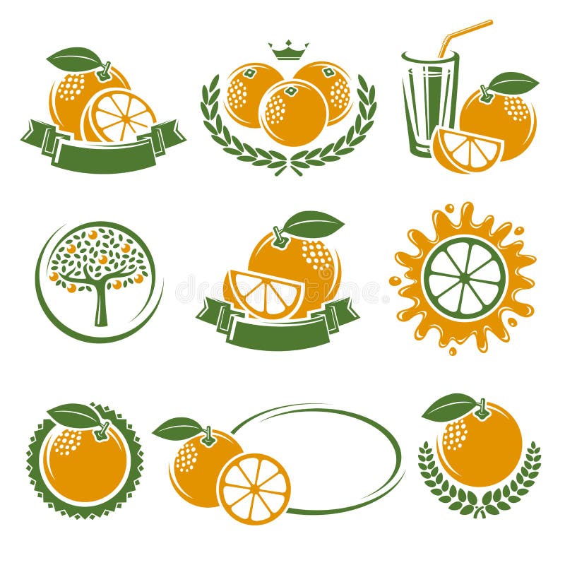 Oranges Labels and Elements Set. Vector Stock Vector - Illustration of ...