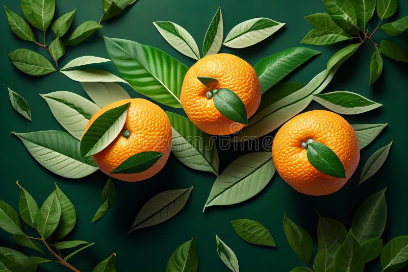 Oranges and Leaves Flat Lay Background, Generative AI Stock ...
