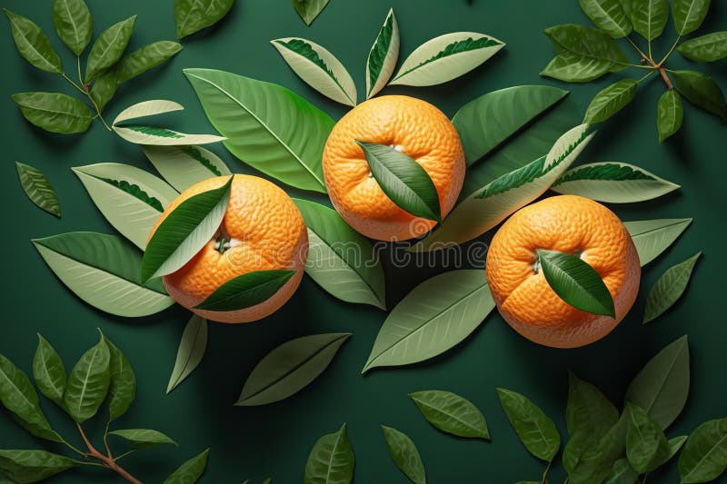 Oranges and Leaves Flat Lay Background, Generative AI Stock ...