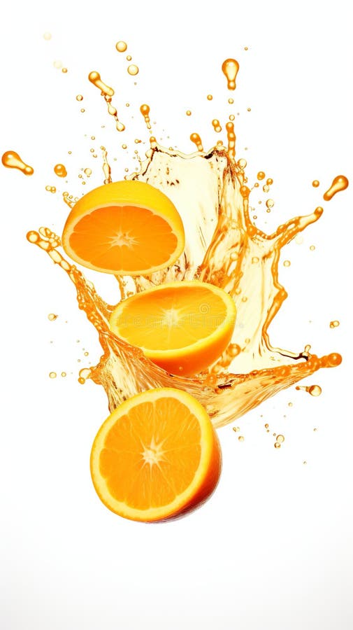 Oranges Falling with a Splash of Orange Juice. Stock Illustration ...