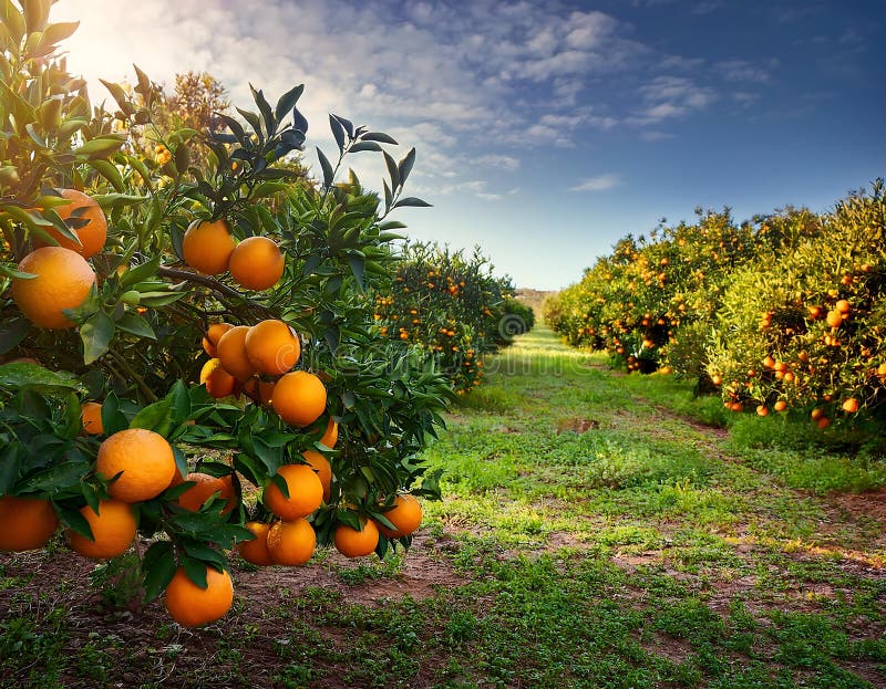 Oranges in an Orchard, Ready for Harvest Stock Illustration ...