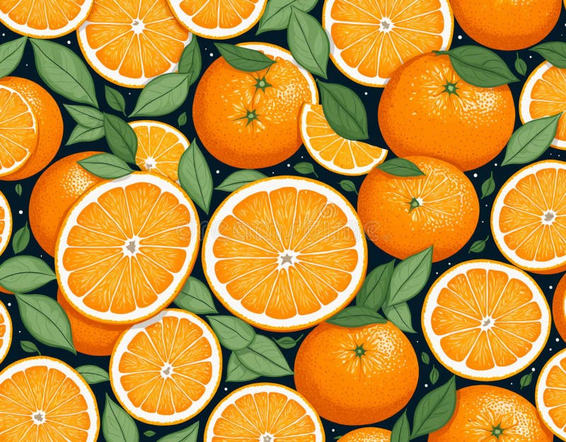 Oranges Pattern Design, Citrus Fruit Background, Vibrant Orange Illustration, Seamless Food ...