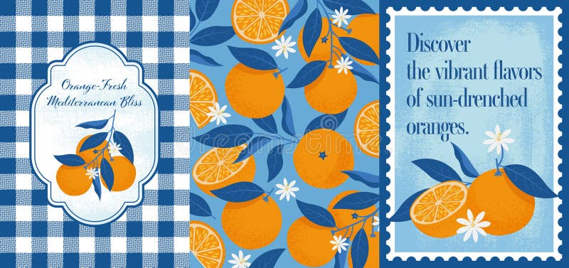 Oranges Poster in Mediterranean Style. Flat Style Vector Illustration ...