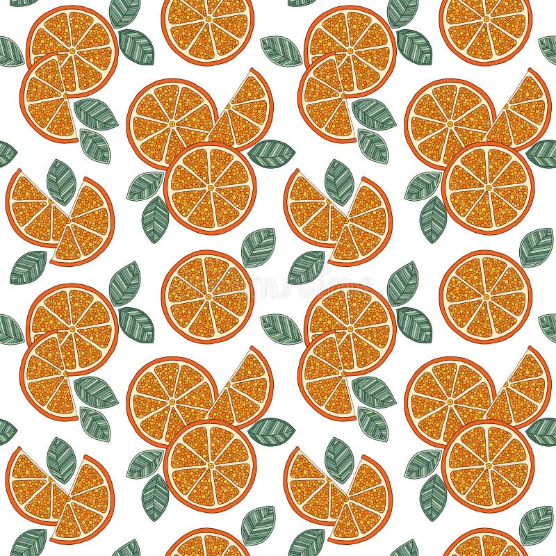 Oranges Slices on a White Background Seamless Pattern Stock Vector ...